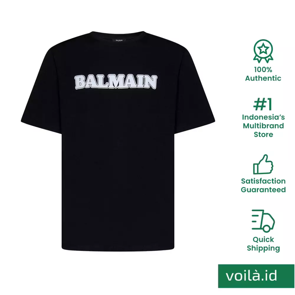 Jual Balmain Balmain Flocked Retro Logo Patch T-Shirt Black White ...