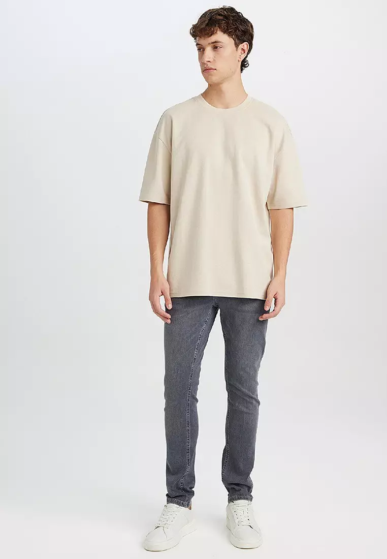 Buy DeFacto Oversize Wide Cut Crew Neck Basic Plain Short Sleeve Heavy ...