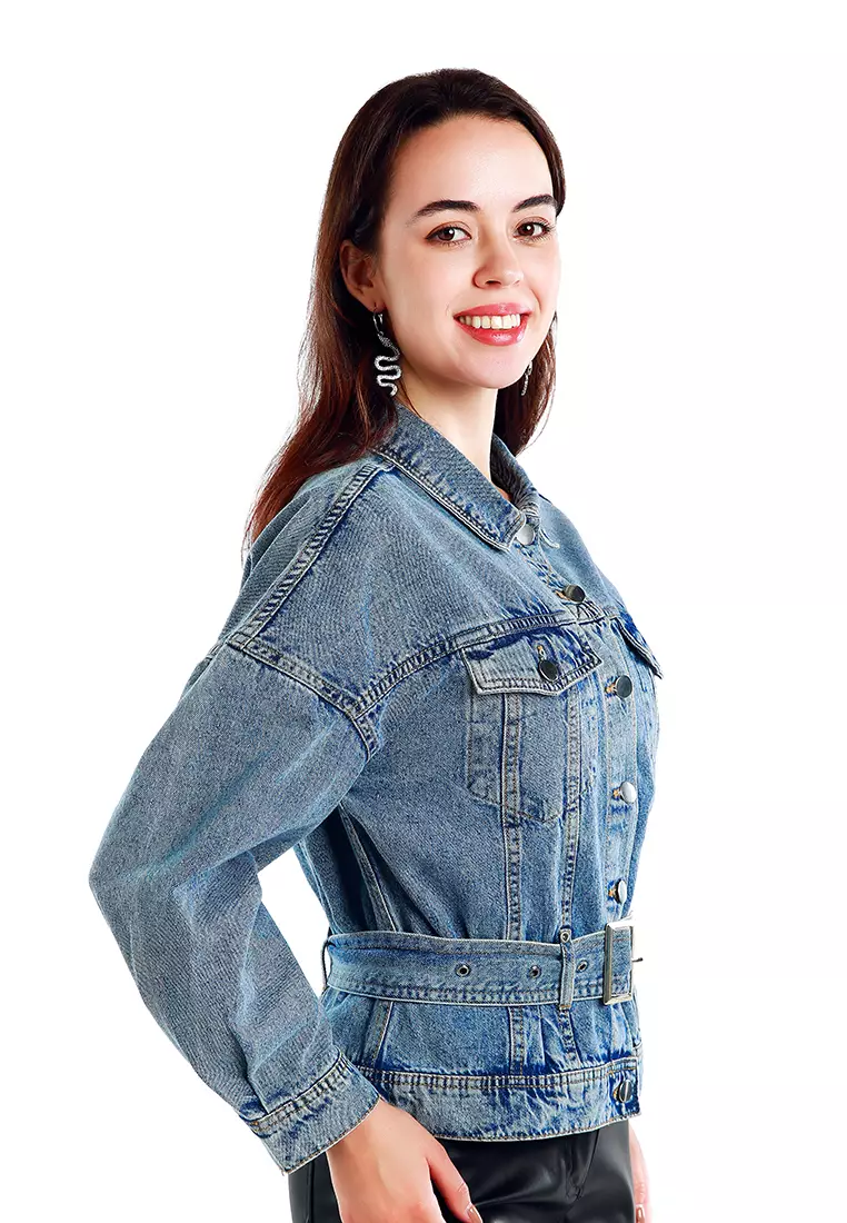 Buy London Rag Light Blue Balloon Sleeve Belted Denim Shacket 2026 ...