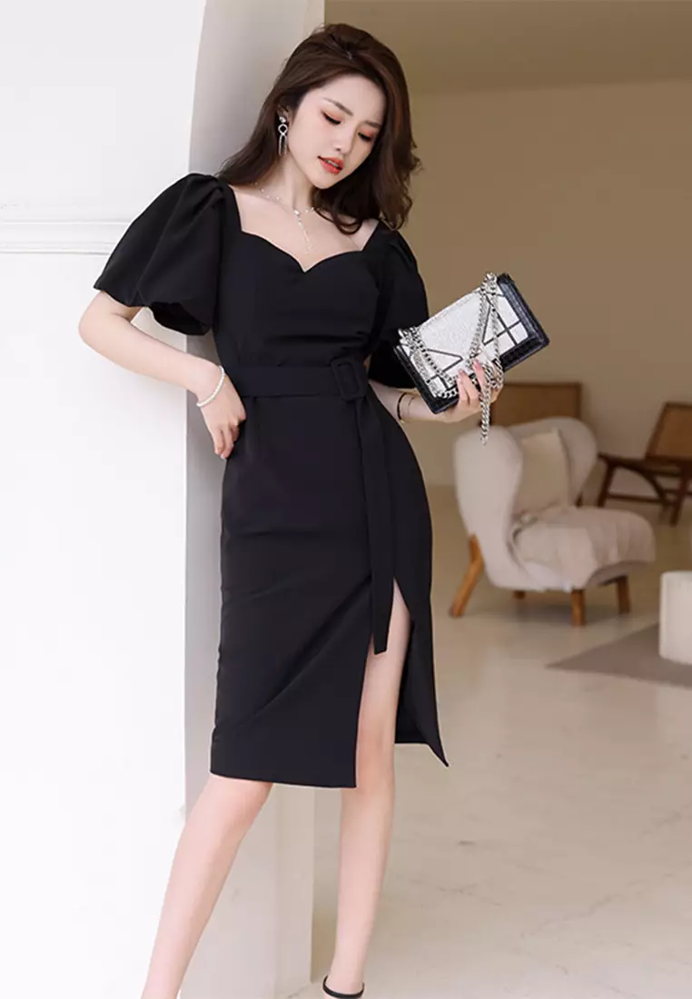 線上選購 Sunnydaysweety 2025S/S黑色晚禮服裙法式赫本泡泡袖洋裝 CA061508 | ZALORA 台灣