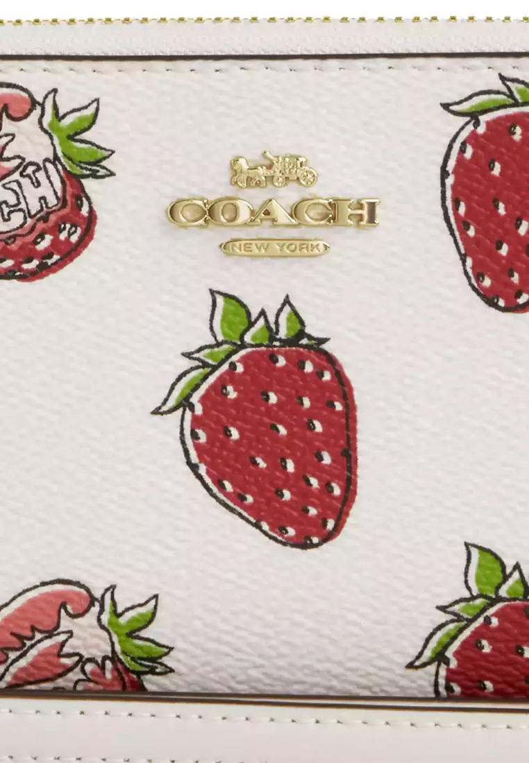 Coach Long Zip Around Wallet With Strawberry Print in Chalk Multi CAO90 ...