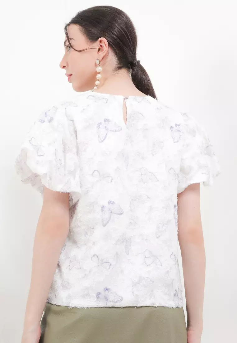 Jual Chic Simple Puff Sleeve Furry Butterfly Blouse Original 2024 | ZALORA Indonesia