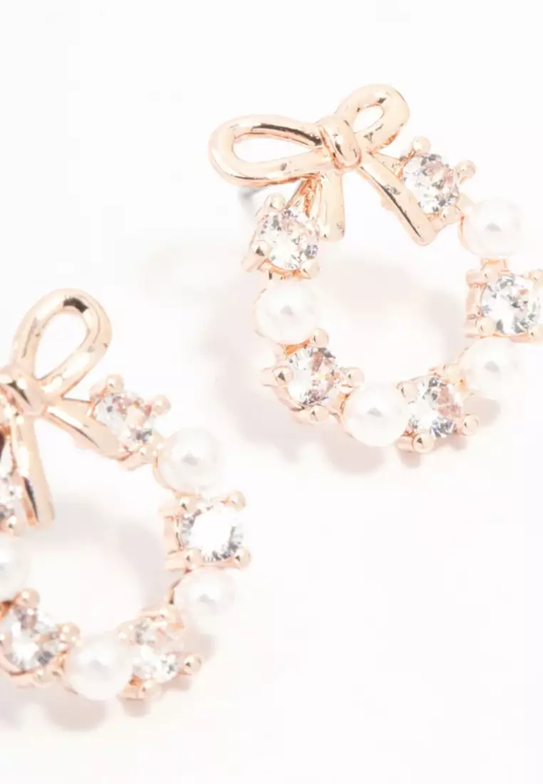 Buy Lovisa Rose Gold Plated Alternating Cubic Zirconia & Freshwater Pearl Bow Stud Earrings ...
