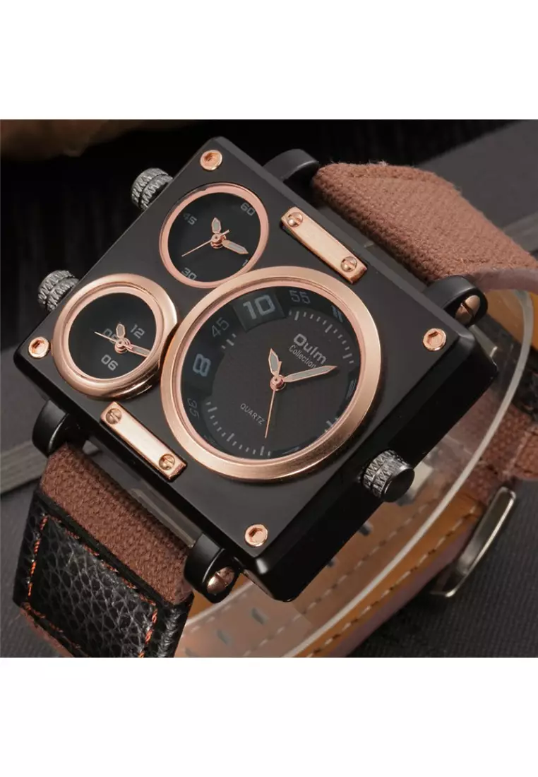 Buy OPCHIC Men's Multi-time Zone Square Large Dial Quartz Watch Online ...