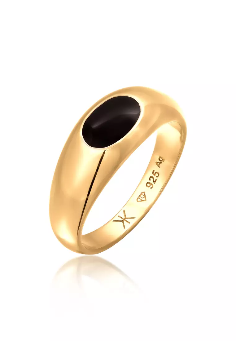 Buy Kuzzoi Men’s Silver Oval Enamel Dome Ring – Gold-Plated 2026 Online ...