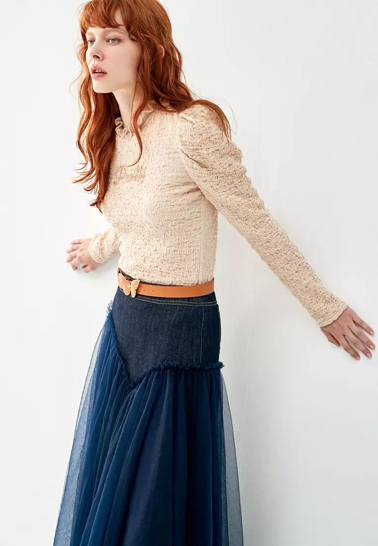 Buy iROO Front Slogan Textured Puff Sleeve Top Online | ZALORA Malaysia