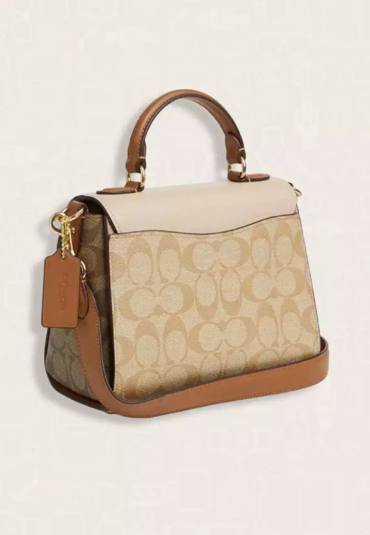 Jual COACH Coach Morgan Top Handle Satchel Bag In Blocked Signature Canvas Light Khaki Khaki ...