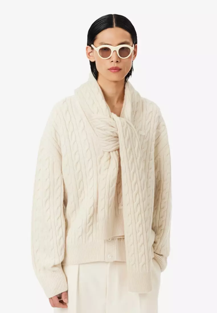 Buy Lacoste Runway Cable Knit Cashmere Scarf 2025 Online | ZALORA