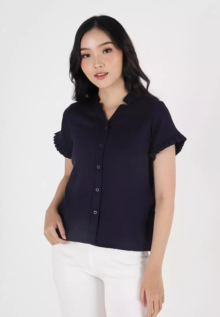 Jual Sorabel Dixasa Plain Pleats Blouse Navy Original 2023 | ZALORA ...