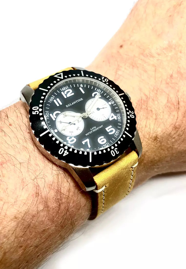 Buy EGLANTINE Terrenz Unisex Steel Quartz Watch Black Dial on Light ...