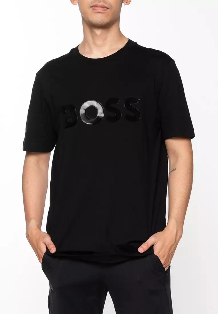 Buy BOSS Mirror Effect Logo Print Cotton Jersey T-Shirt - BOSS Green ...