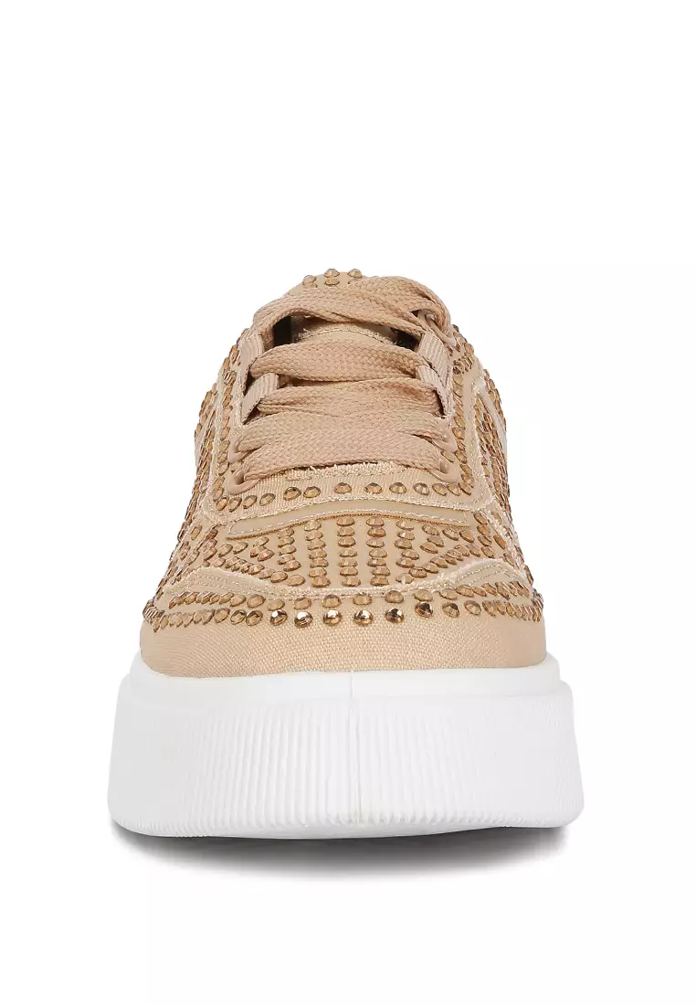 Buy London Rag Beige Rhinestones Embellished Chunky Sole Sneakers ...