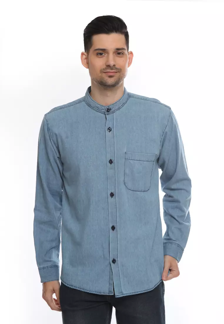 Jual 2nd Red Kemeja Denim Krah Mandarin KT L/S Light Blue 182309KMJ ...