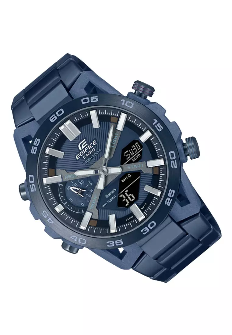 Buy CASIO Edifice "Cool Blue" Digital Analog Bluetooth Solar Watch ECB ...