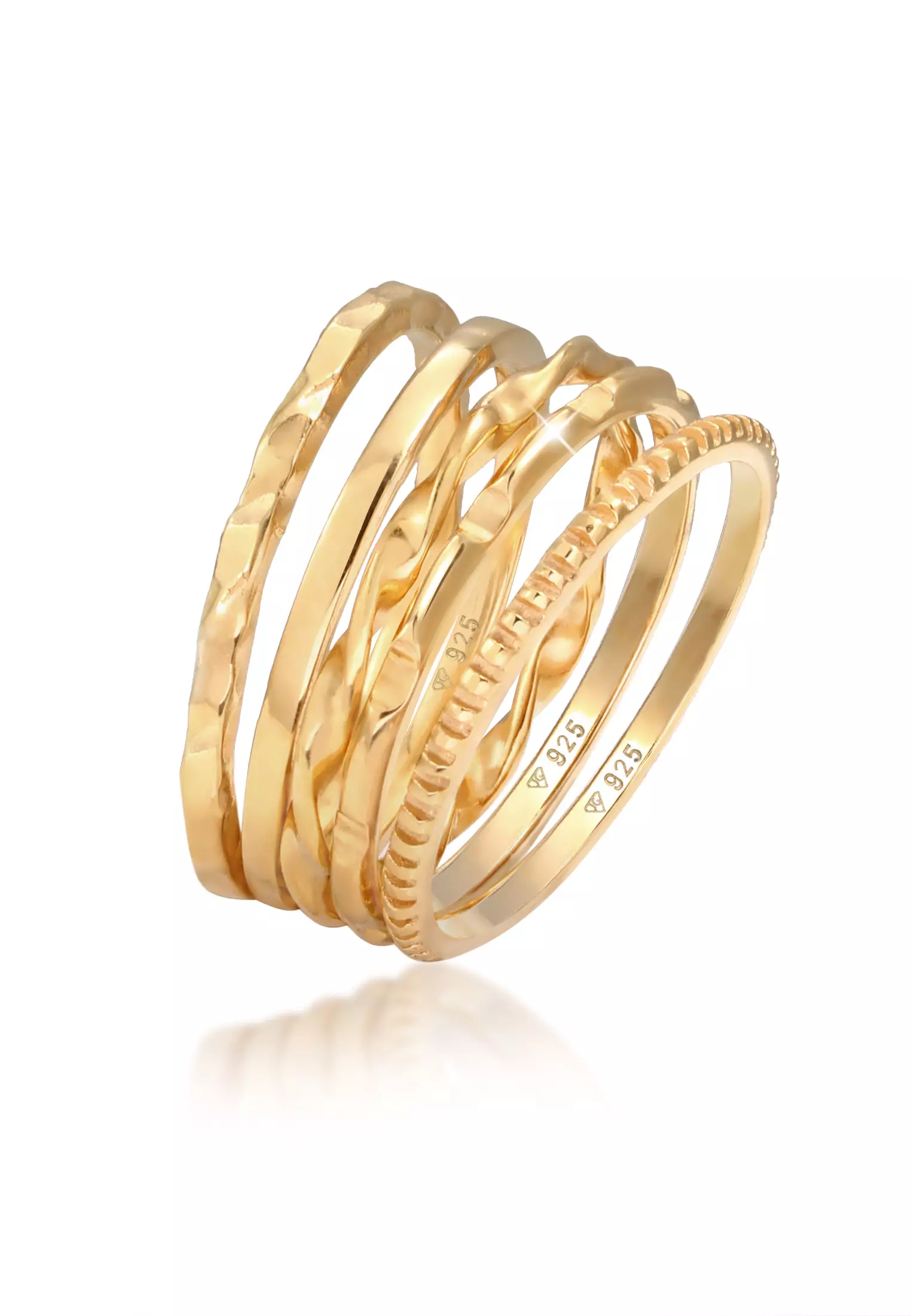 Buy ELLI GERMANY Ring Stacking Rings Set of 5 Basic Minimal Filigree Trend Gold Plated Online ...