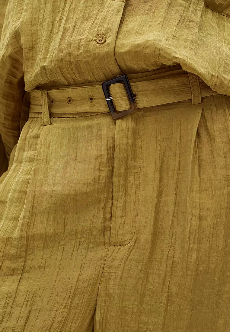 線上選購 Mango Belted Texture Pants | ZALORA 台灣