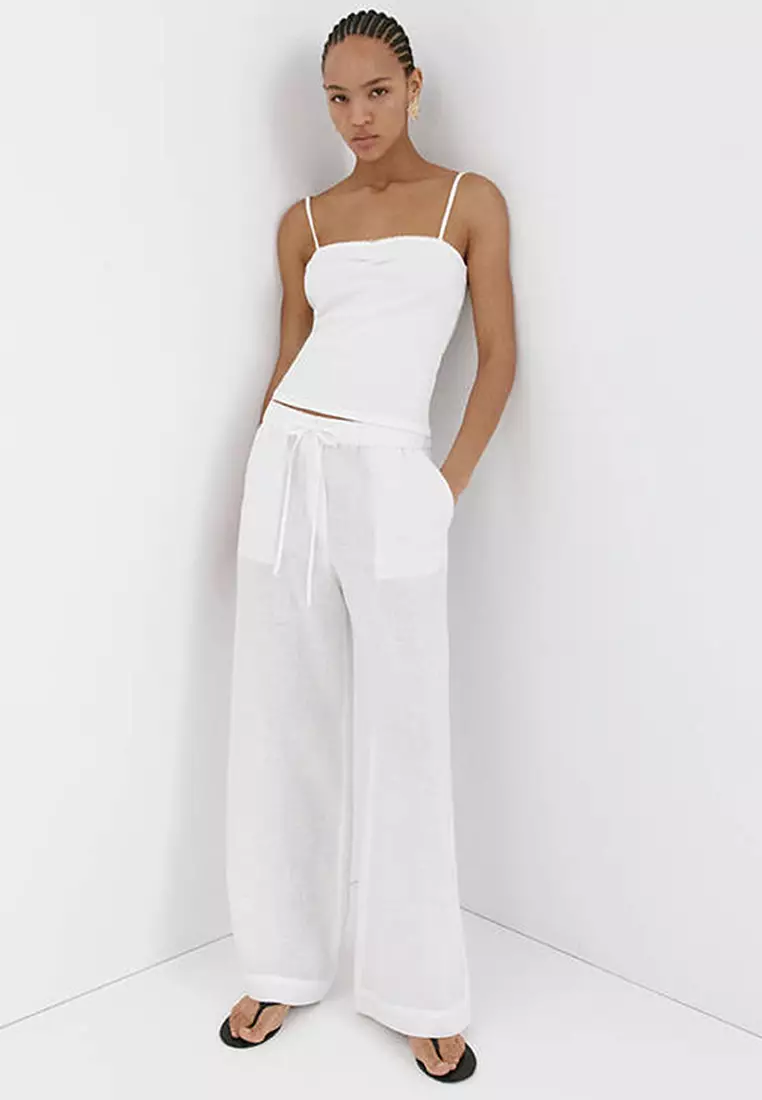 Buy Mango Linen Wide-Leg Trousers 2026 Online | ZALORA