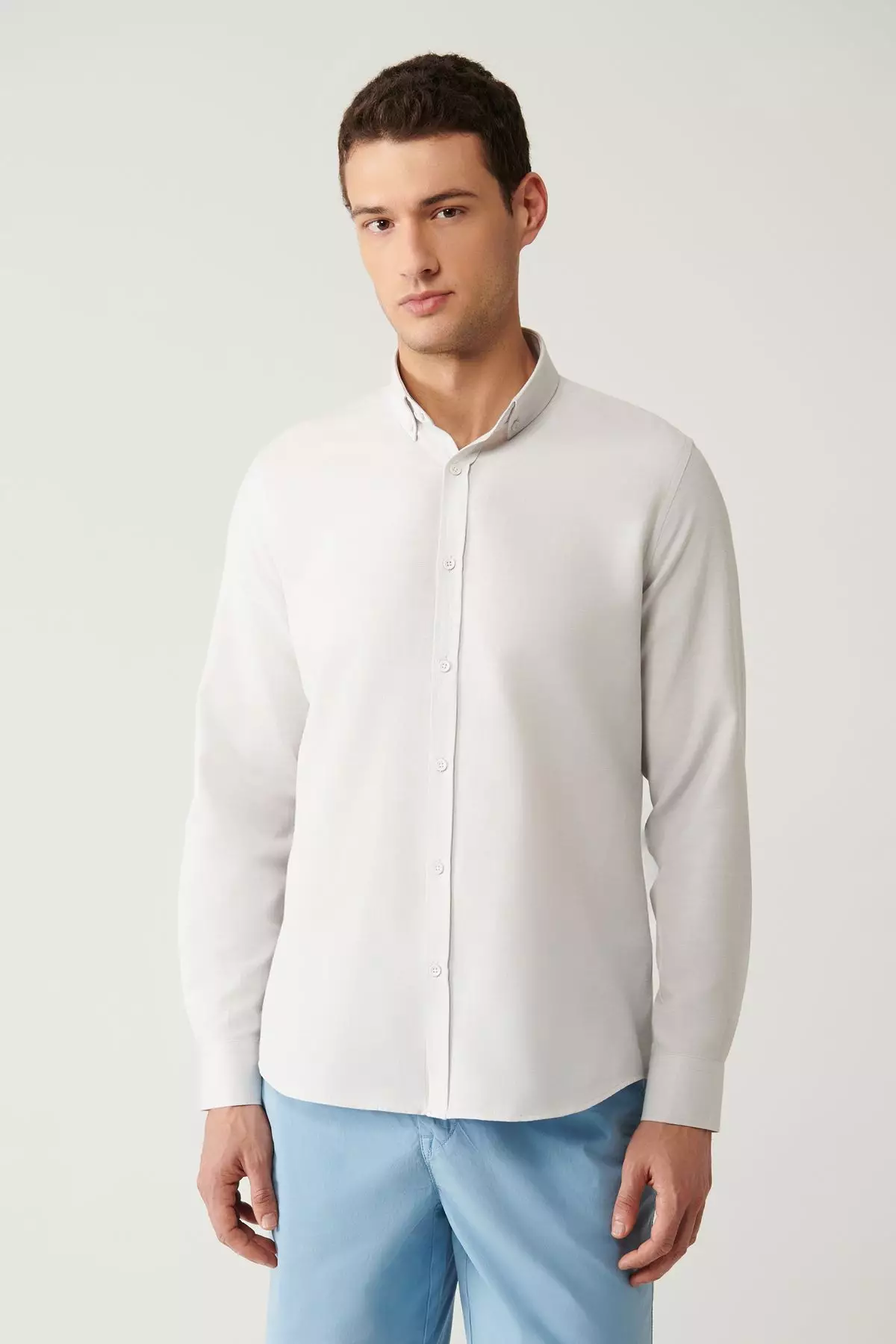 Buy Avva Men's Grey Button-Down Collar Easy Iron Cotton Oxford Shirt ...