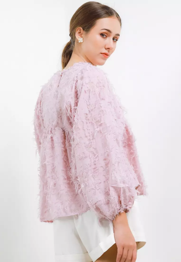 Jual Icons Long Puff Sleeves Furry Blouse Original 2024 | ZALORA Indonesia