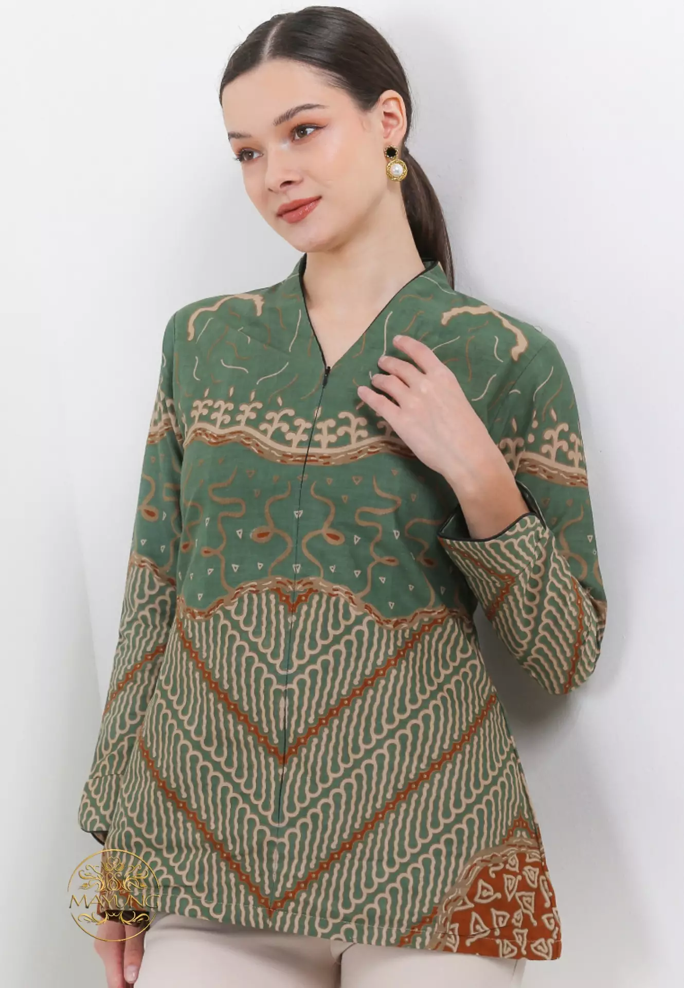 Jual Batik Mayung Blouse Batik Aryasaka Ijo Premium Slimfit Modern ...