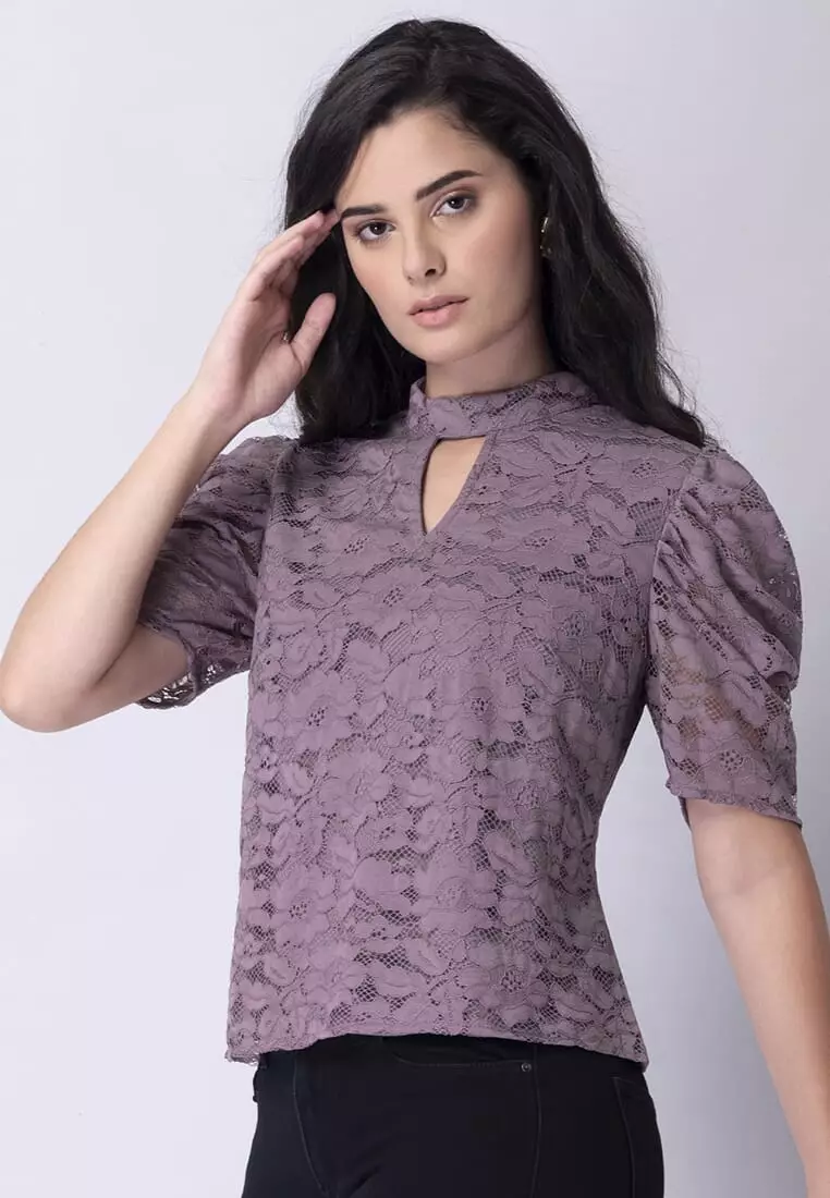 Buy Faballey Lilac Keyhole Neck Lace Top 2024 Online Zalora Philippines