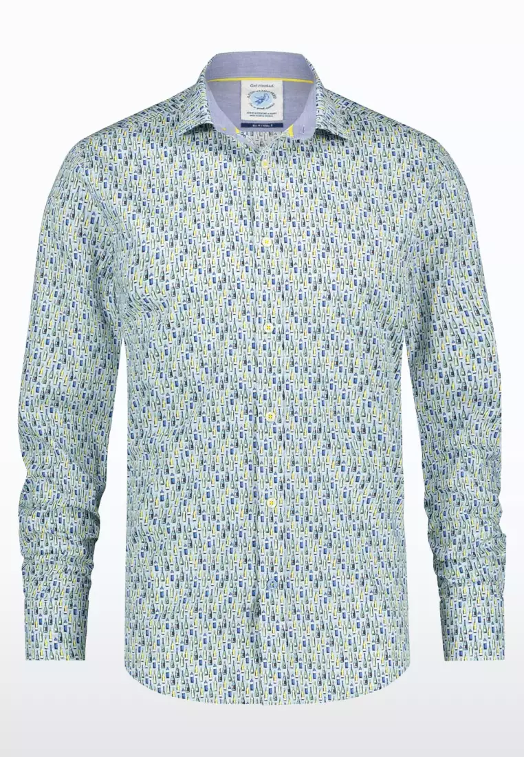 Buy A Fish Named Fred Wine Bottles Design Long Sleeve Shirt- Blue 2026 ...