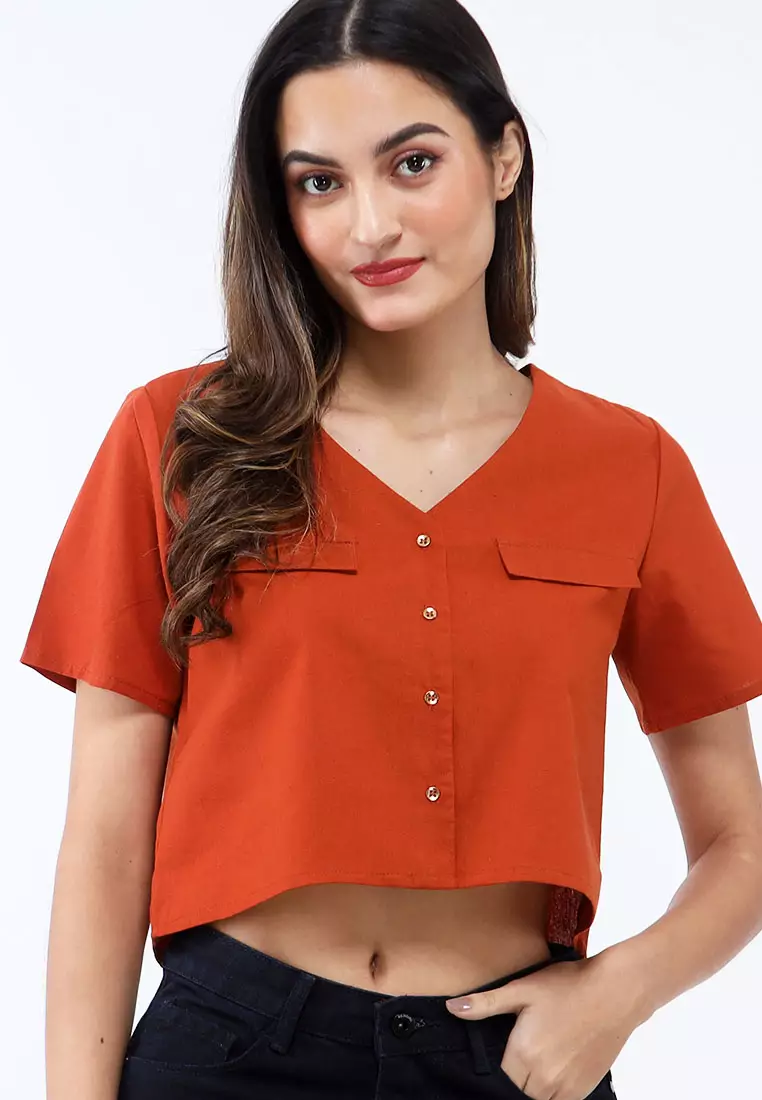 Buy Redgirl Short Sleeves V Neck Blouse 2024 Online Zalora Philippines