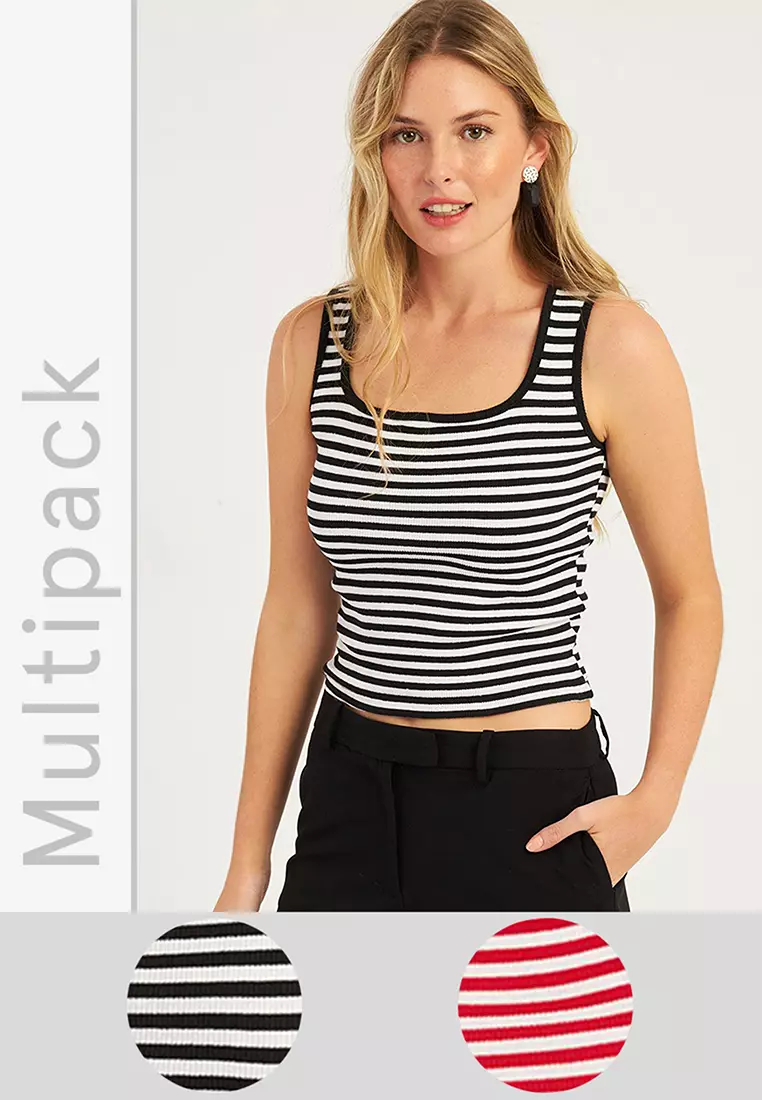 Buy Cool & Sexy 2 Packs Square Collar Striped Tops Online | ZALORA Malaysia