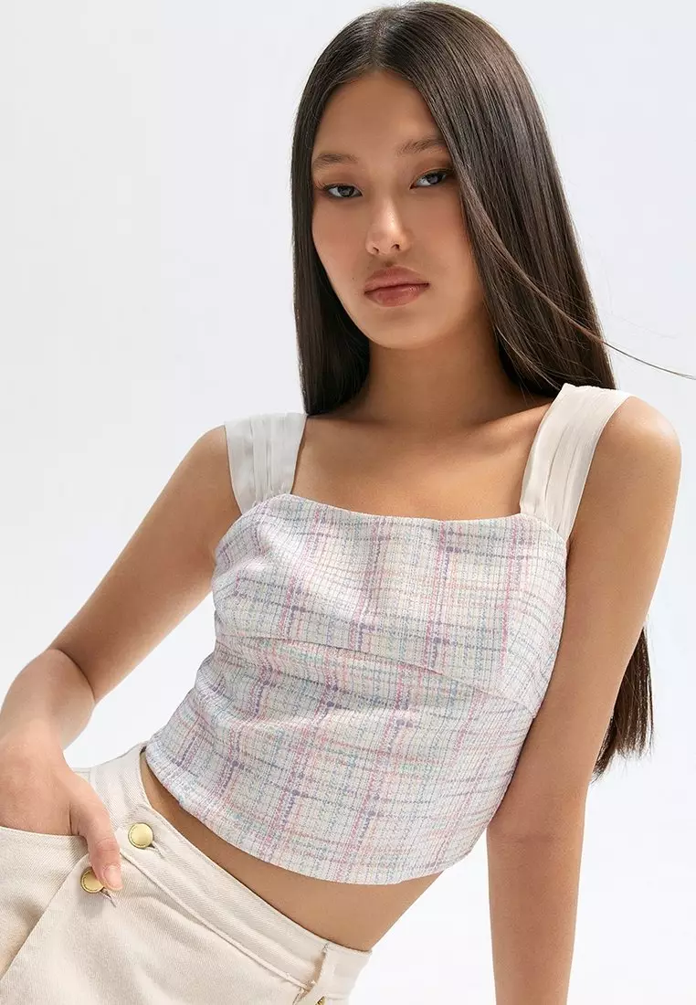 Buy Pomelo Tweed Bustier Top - Multi Color 2025 Online | ZALORA