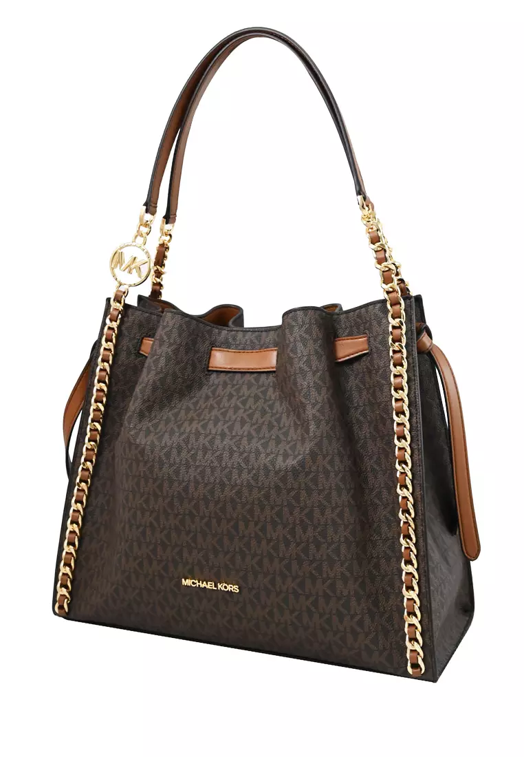 Buy MICHAEL KORS Mina Large Signature Logo Chain Shoulder Bag - Brown ...