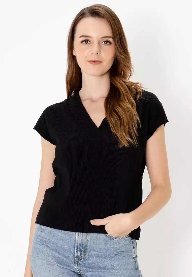 Buy JACQUELINE DE YONG Esmarilla Short Sleeves V-Neck Top 2025 Online | ZALORA