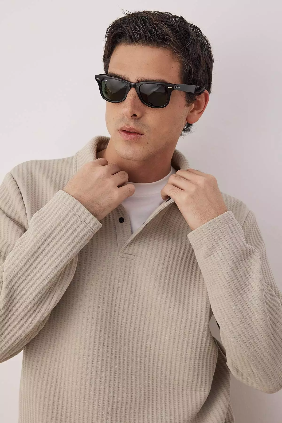 Buy Trendyol Stone Relaxed Cut Waffle Textured Polo Neck Sweatshirt ...