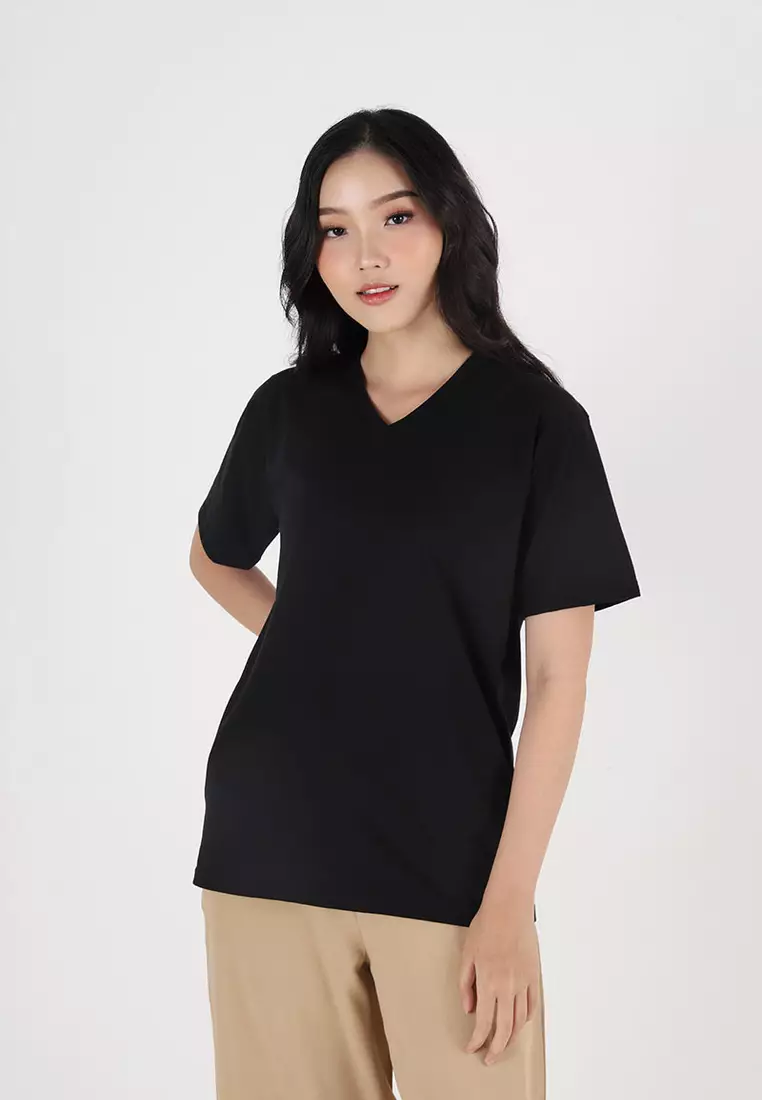 Jual Sorabel Sorabel - Honee Regular Tshirt V-neck Black Original 2024 ...