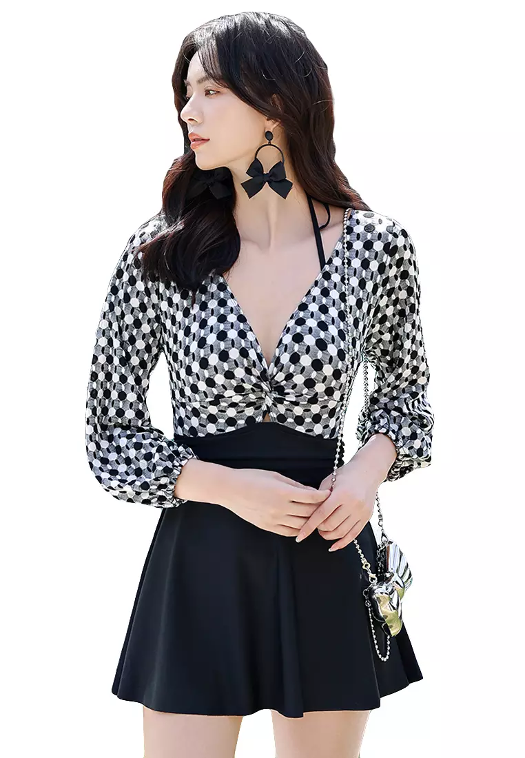 Buy A-IN GIRLS Elegant Checkered Panel One Piece Swimsuit 2025 Online ...