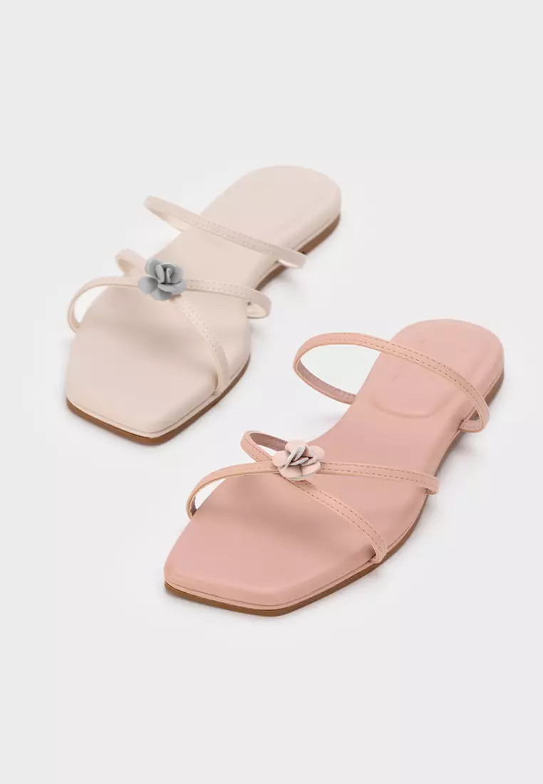 Buy nose FLORAL DETAIL STRAPPY SQUARE TOE FLAT SLIDE 2026 Online | ZALORA