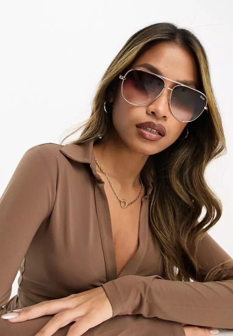 Buy QUAY High Key Extra Large Sunglasses - Gold/Brown Fade Polarized ...