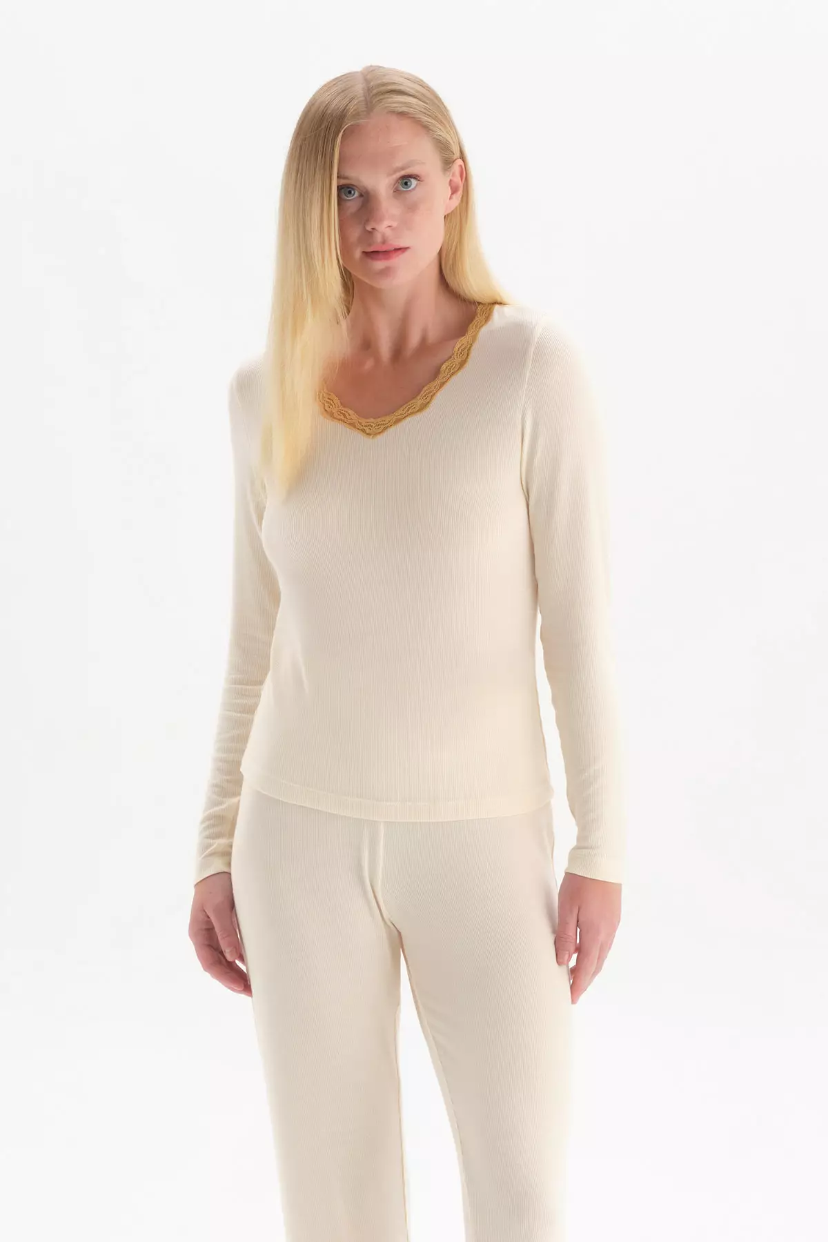 Buy DAGİ Beige Pyjama Set, Double-Breasted, Regular Fit, Long Sleeve ...