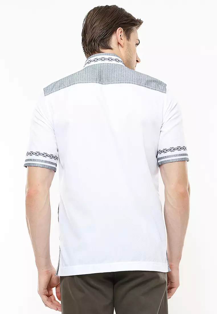 Jual Johnwin Johnwin - Baju Koko - Kemeja Koko - Bordir Motif - Putih - Slim Fit - ASH.680.S461K ...