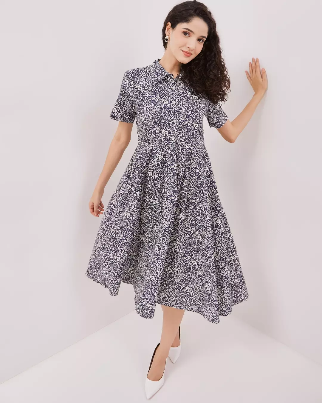 Jual Urban Exchange Urban Exchange Stefany Midi Dress Cream Navy ...