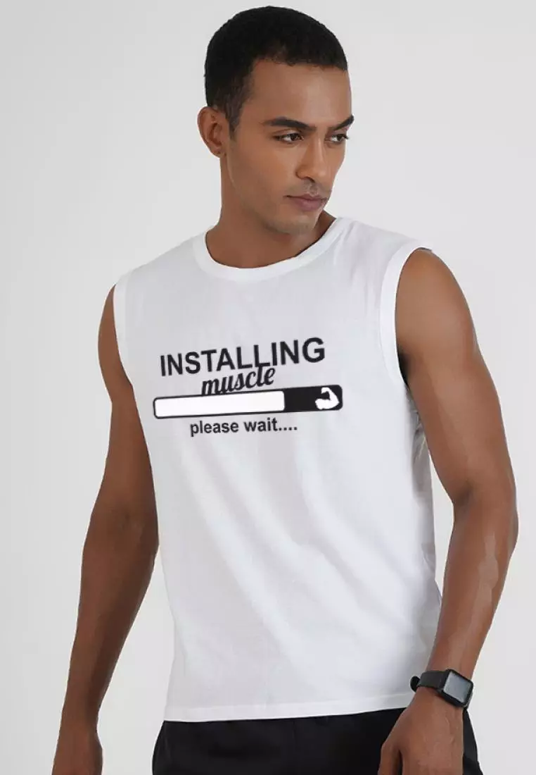 Buy QuirkyT Installing Muscle White Cotton Sleeveless Workout/Training ...
