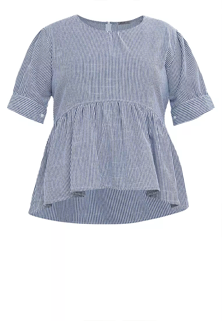 Buy Maxine Plus Size Puffed Sleeved Striped Top 2025 Online | ZALORA ...