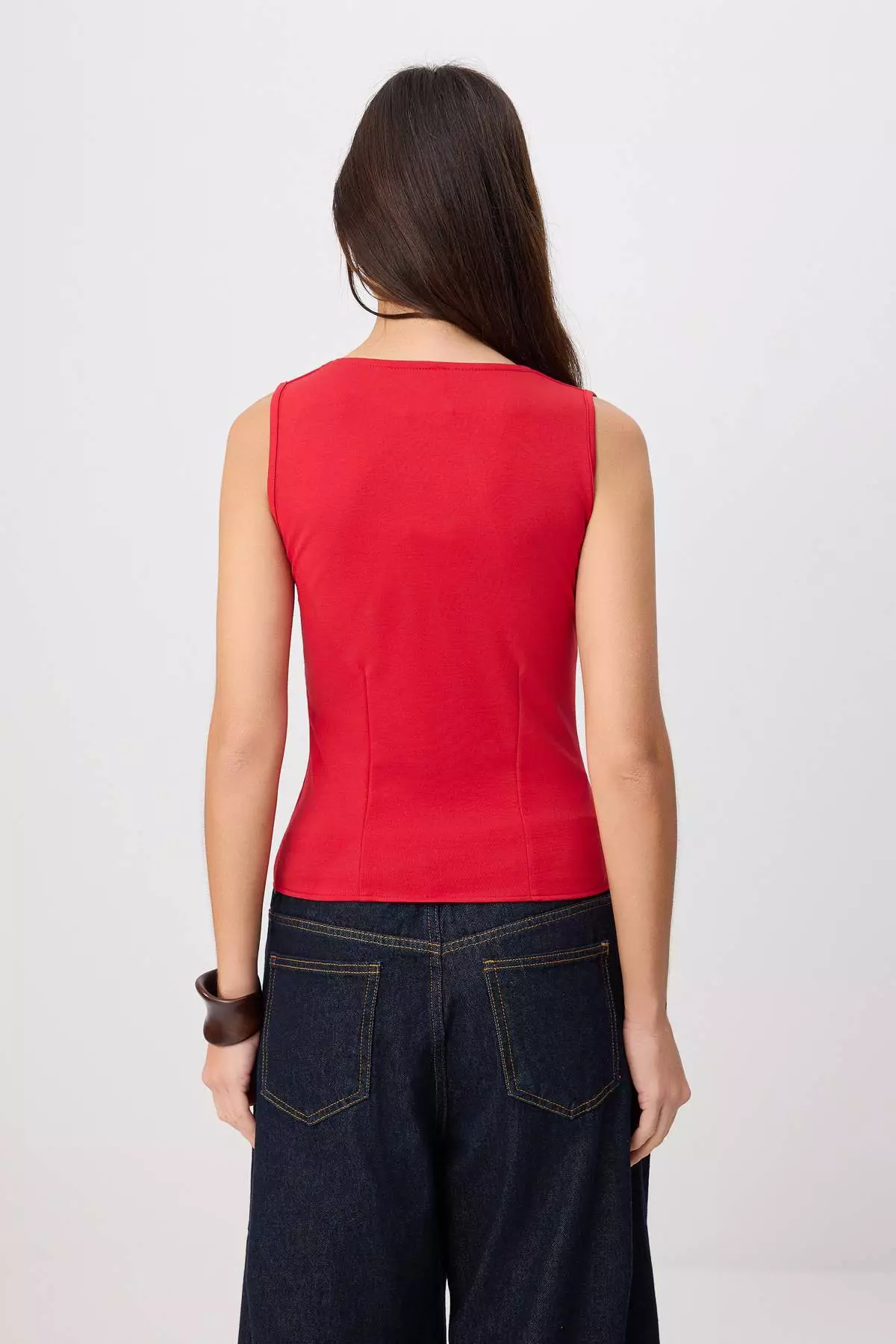 Buy Trendyol Red Fitted Keyhole Neck Sleeveless Interlock Knitted ...