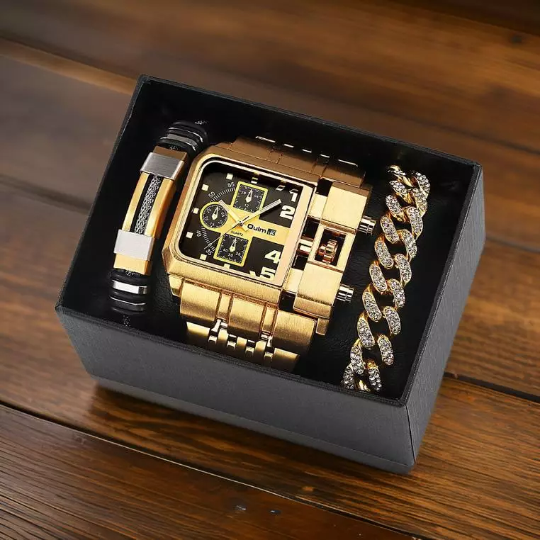 Buy OPCHIC Men's Multi-time Zone Large Dial Luminous Quartz Steel Band ...