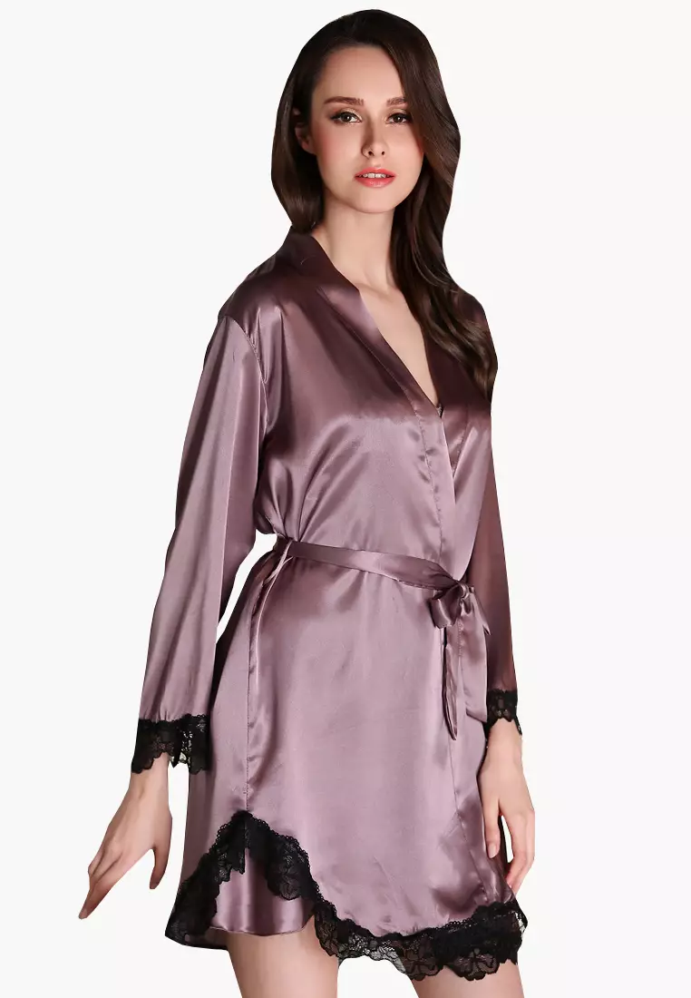 Buy LYCKA LLC1217-Lady Robe and Inner Lingerie Sets (Purple) Online ...
