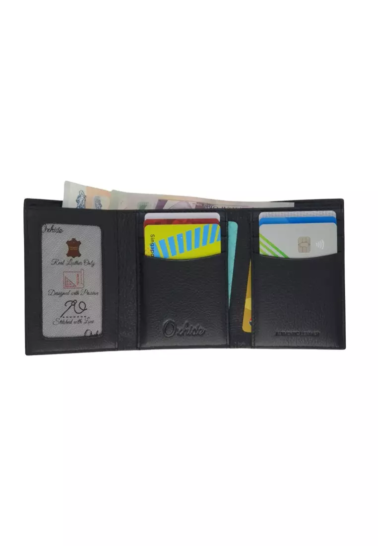 Buy Oxhide Genuine Leather Trifold Wallet Men - Black - J0008 Oxhide ...