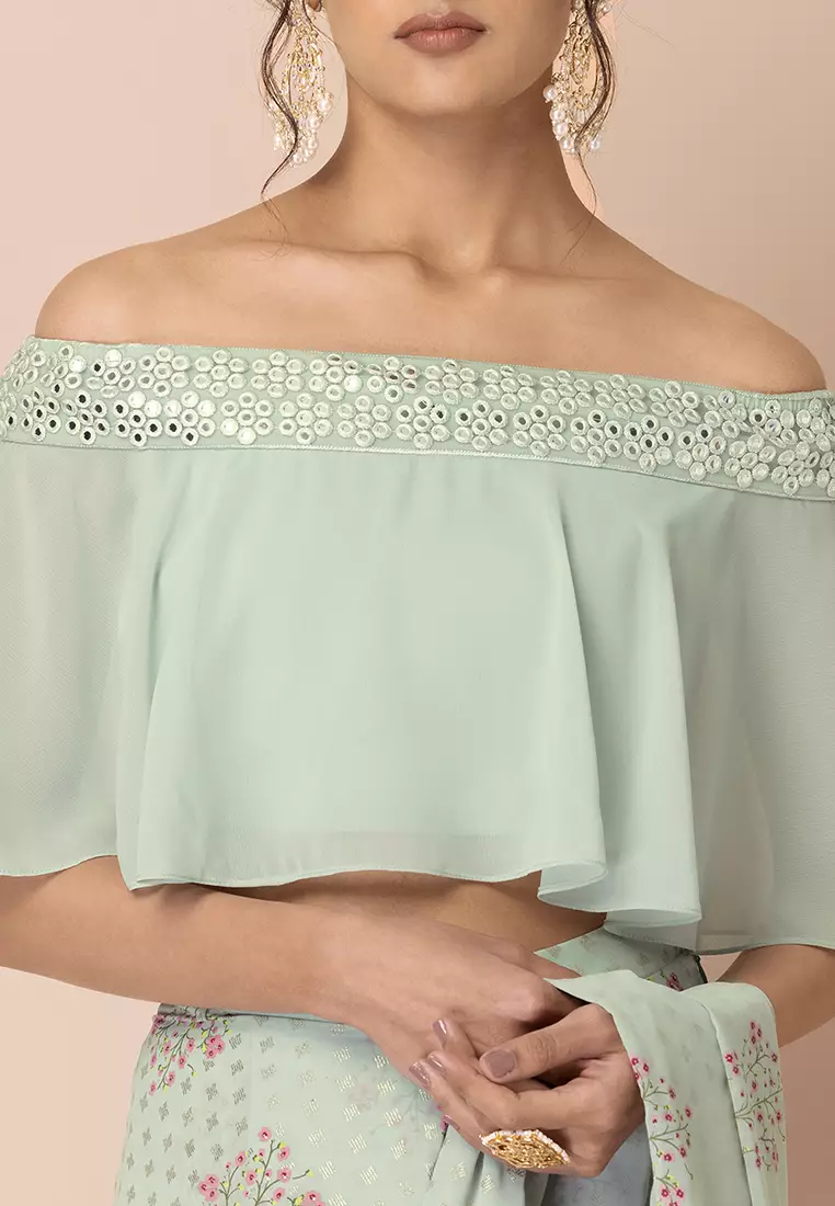 Buy Indya Sea Foam Mirror Ruffled Off Shoulder Top Online Zalora Malaysia