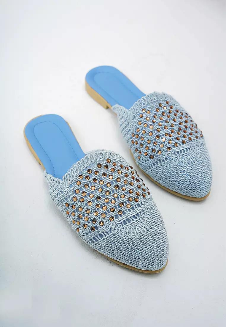 Jual Alacati Bead Embroidered Knitted Knitwear Flat Slippers Original ...