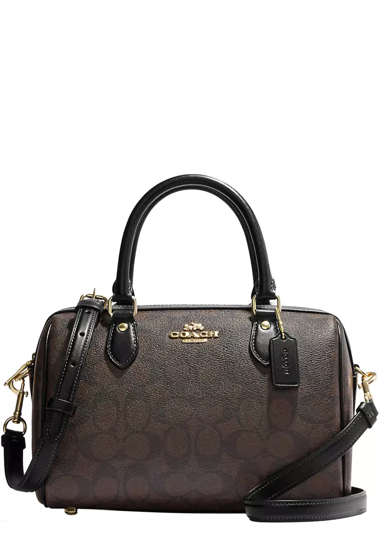 Buy COACH Coach Rowan Satchel Bag In Signature Canvas in Brown/ Black ...