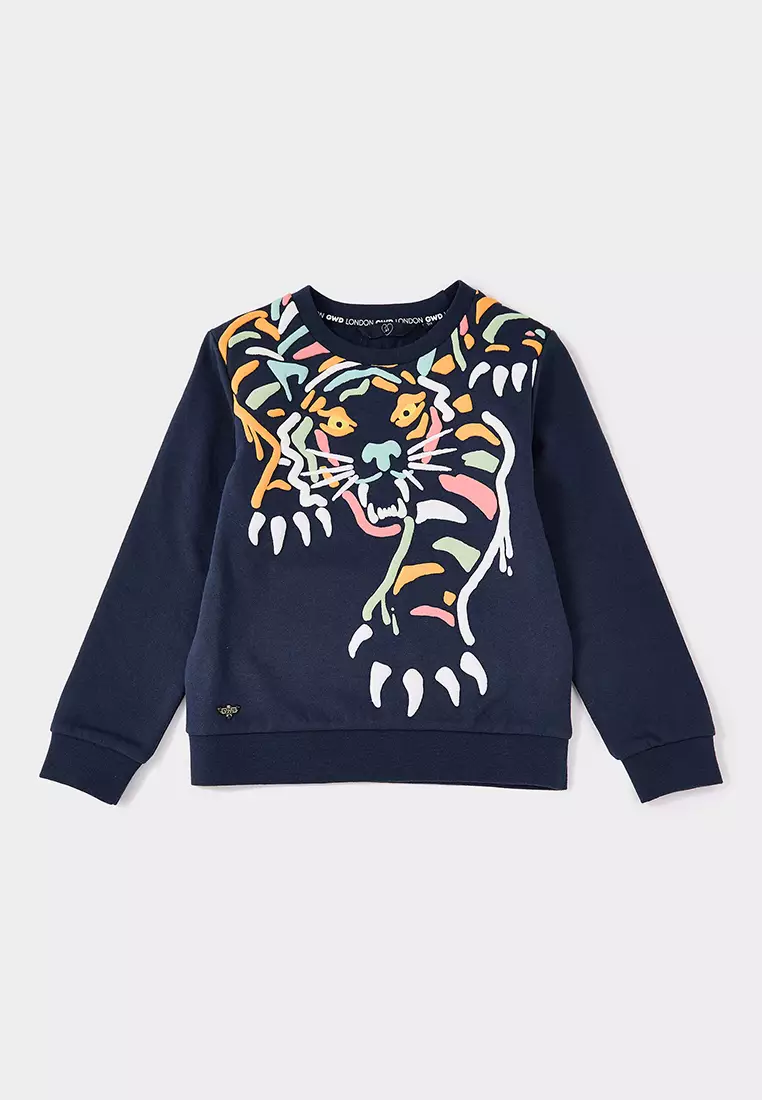 GWD Merlin Navy tiger print sweatshirt 2025 | Buy GWD Online | ZALORA ...