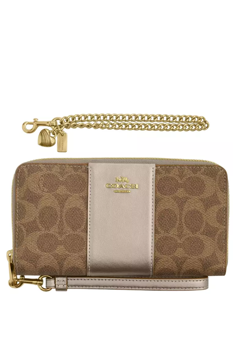 Buy Coach Boxed Long Zip Around Wallet Signature Canvas - Tan/Light ...
